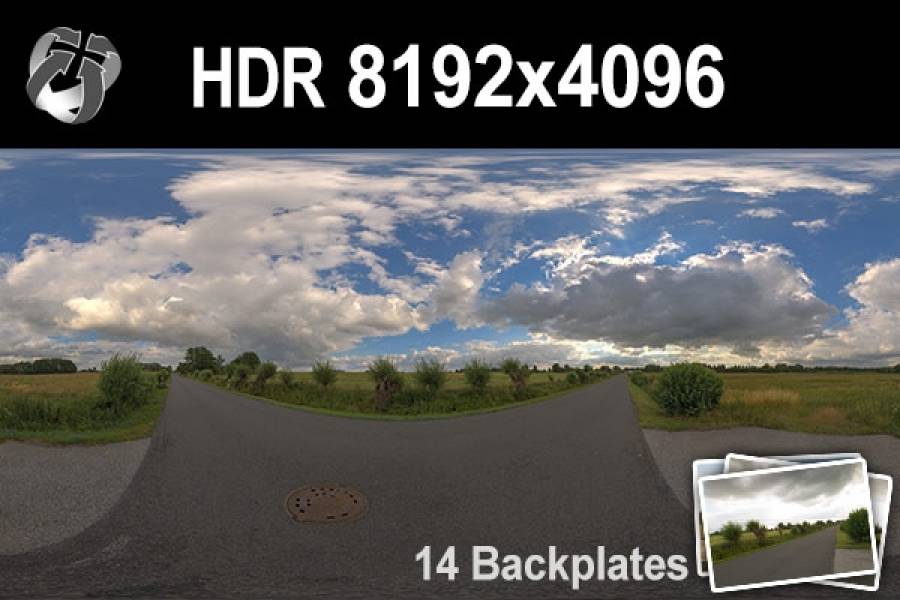 HDR 147 Rural Road with Cloudy Sky Plates - Professional HDRI | HDRI Hub